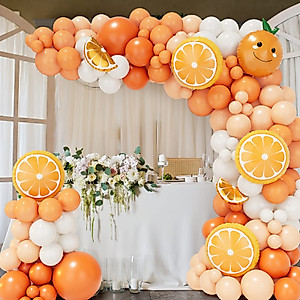 Little Cutie Baby Shower Decorations, 173PCS Orange Balloon Garland Arch kit, Macaron Pastel Orange Balloons, White Balloons for Baby Shower Tangerine Theme Fruit Birthday Party Decorations