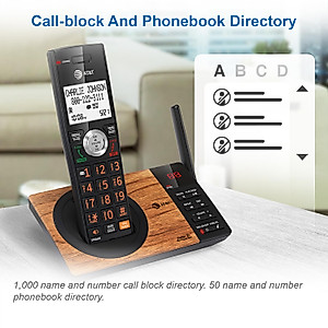 AT&T CL82267 DECT 6.0 2-Handset Cordless Phone for Home with Answering Machine, Call Blocking, Caller ID Announcer, Intercom and Long Range, Black & Wood Grain Finish