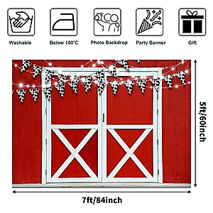 Avezano Farm Party Decorations Farm Barn Door Backdrop Farm Animals Theme Birthday Party Banner Rustic Farm Photography Props Photo Background Baby Shower Party Supplies (Red, 7x5ft)