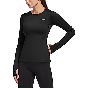baleaf Women's Thermal Tops Long Sleeve Fleece Lined Running Workout Shirts Athletic Cold Weather Gear Winter Compression Zipper Pocket Black L