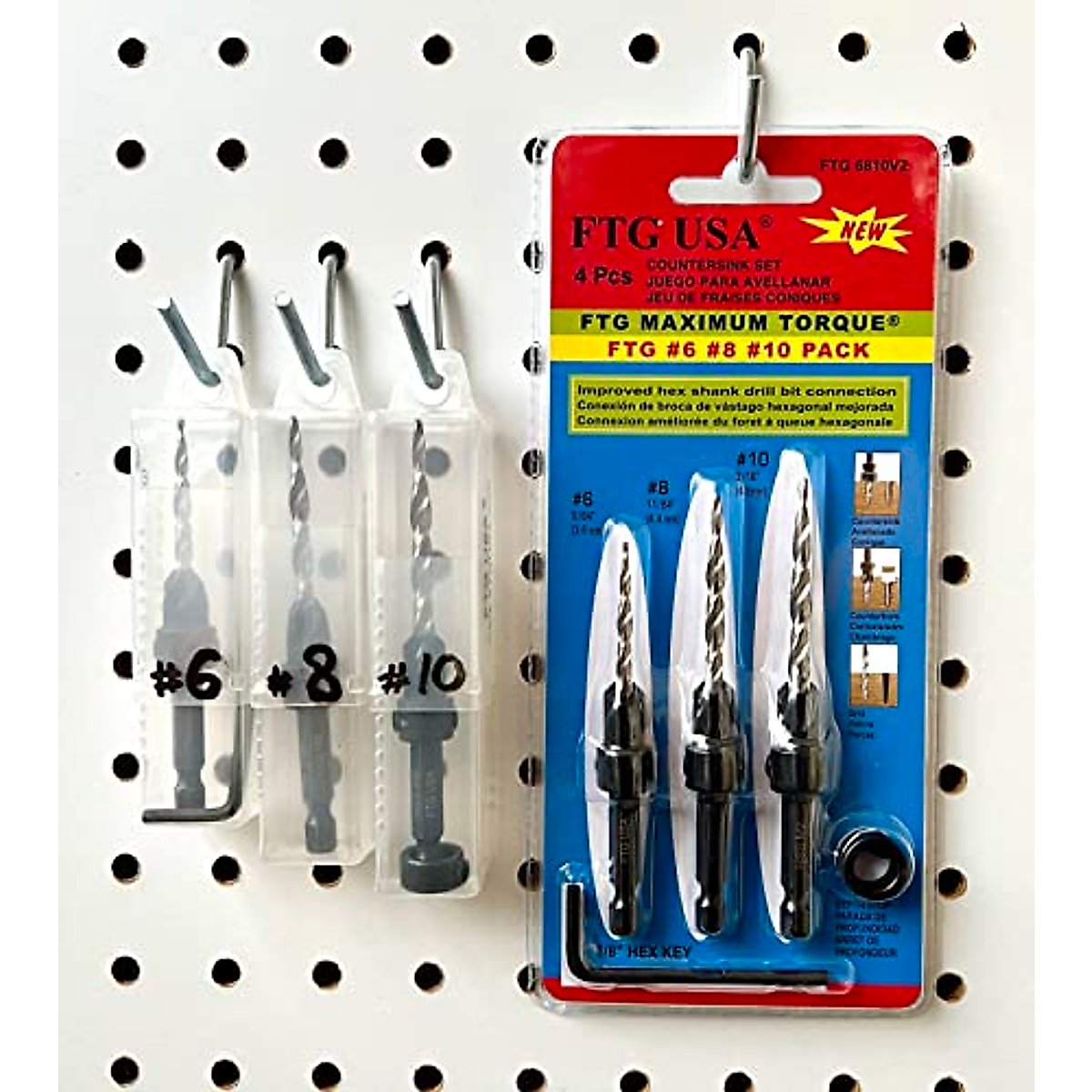 FTG USA Wood Countersink Drill Bit Set 3 Pc Countersink Drill Bit #6#8#10 with 6 Storage Containers,1 Stop Collar, 1 Allen Wrench