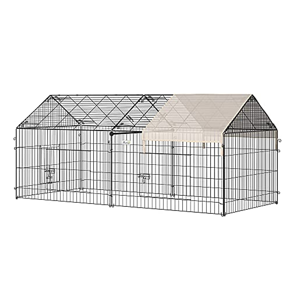 PawHut 7.2' Small Animal Playpen with Cover, Multifunctional Metal Pet Exercise Pen Large Metal Chicken Coop, Outdoor Bunny Pen, Easy to Store & Set-up, Beige