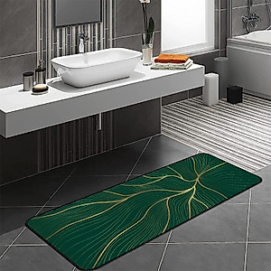 TsyTma Kitchen Rugs Green Marble Non-Slip Soft Kitchen Mats Gold Glitter Thread Art Bath Rug Runner Doormats Carpet for Home Decor, 39" X 20"