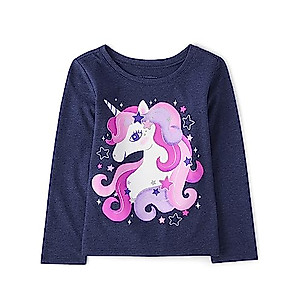 The Children's Place Baby-Girls And Toddler Girls Long Sleeve Graphic T-shirt Pink Unicorn 4T