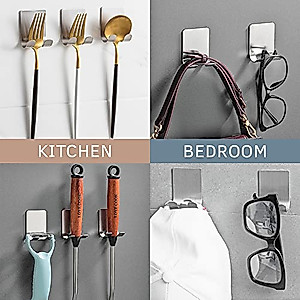 BYFU 8 Pack Adhesive Razor Hooks Shaver Hook Hanger, Heavy Duty Stainless Steel Wall Holders for Bathroom Kitchen Closet Organizer