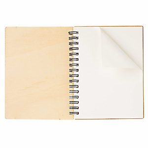 4 Pack Wooden Cover Notebook, Spiral Bound Unruled Plain DIY Craft Journal for Students, Sketches, Writing, Arts and Crafts, Note Taking, 20 Sheets Each (4.5 x 5.8 Inches)