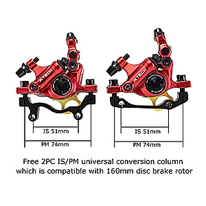 BUCKLOS Zoom HB-100 MTB Line Pulling Hydraulic Disc Brake Calipers Front + Rear, Aluminum Alloy Mountain Bike Hydraulic Disc Brakes with is/PM Universal Caliper Adapter for XC Trail, Fat Bike…