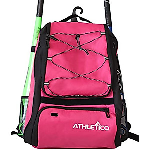 Athletico Baseball Bat Bag - Backpack, T-Ball & Softball Equipment & Gear for Youth and Adults | Holds Helmet, Glove | Shoe Compartment & Fence Hook (Magenta)