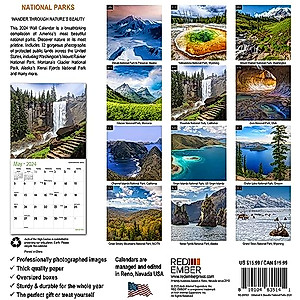 RED EMBER Untamed & Beautiful National Parks 2024 Wall Calendar 12 Month | 12" x 24" Open | Thick & Sturdy Paper | Giftable | Calendar 2024