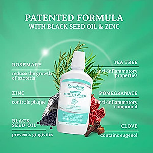 Sprinjene Fluoride Free Mouthwash Alcohol Free for Fresh Breath, Gum Health, Dry Mouth & Whitening Teeth with Black Seed Oil & Zinc - SLS Free, Toxic Free Vegan, Gluten Free, Kosher, Halal (Natural)