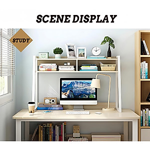 Cmzbock Computer Desktop Bookshelf,Desk Hutch,3-Tier Wood Hutch Bookcase Organizer,Easy to Install,for Home Office Dorm Furniture Wood Hutch Bookcase (Dark Oak Color, 45.2in)