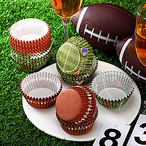 300 count Football Cupcake Liners Football Cupcake Wrappers Paper Muffin Cupcake Baking Cups Football Grease Resistant Fluted Boy Baby Shower Cupcake Liners for Birthday Party Decorations, 2 Styles