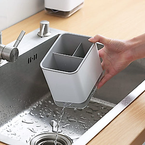 KeFanta Sink Counter Caddy, Dish Sponge Holder, Kitchen Sink Sponge and Brush Holder, Plastic Dish Scrubber Organizer with Drain Tray, White