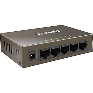 Tenda TEF1005D, 5-Port 10/100Mbps Fast Ethernet Unmanaged Switch, Network Hub, Ethernet Splitter, Plug & Play, Fanless Metal Design, Desktop or Wall Mount, Limited Lifetime Protection