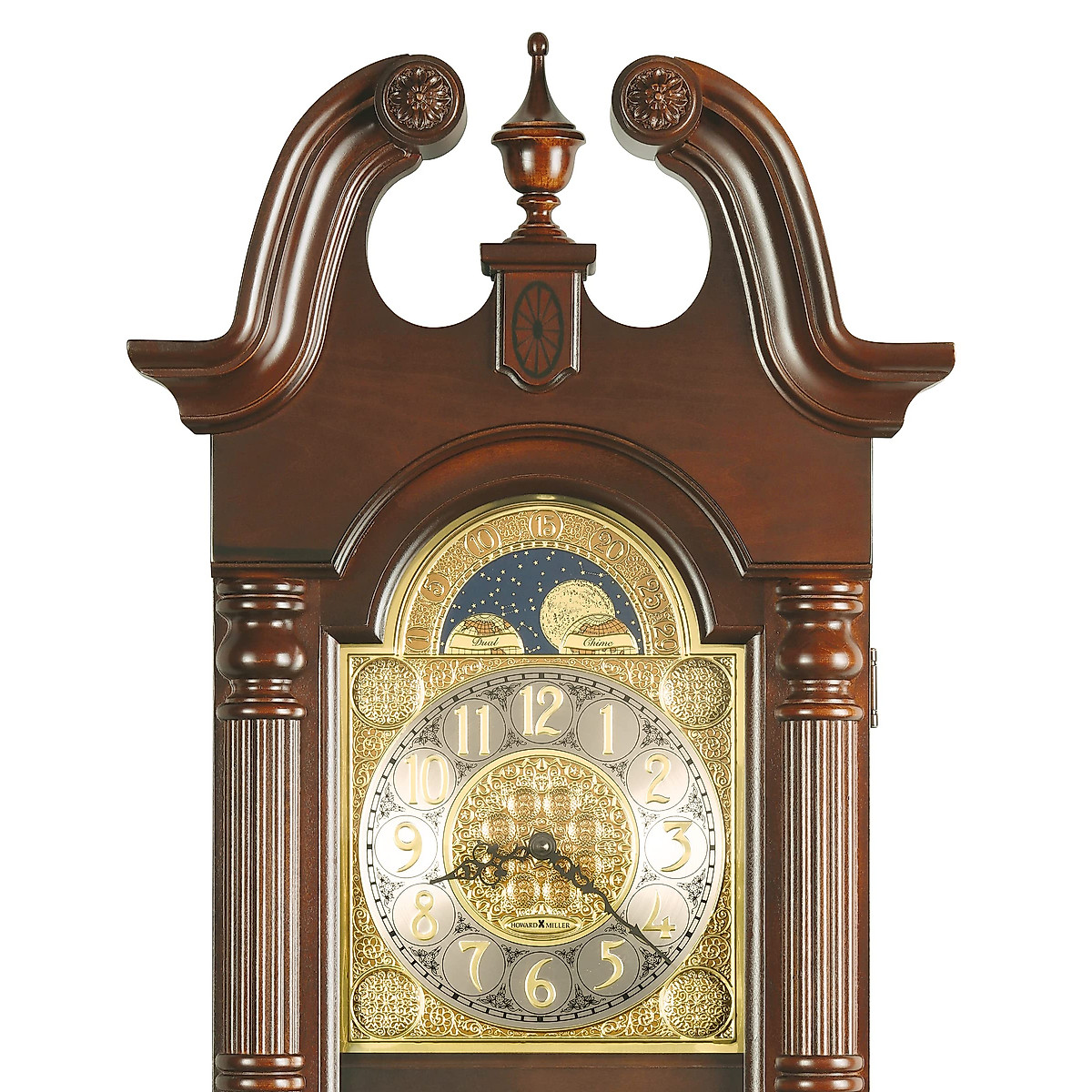 Howard Miller Maxwell Wall Clock 620-226 – Windsor Cherry Finish, Swan Neck Pediment, Vintage Home Décor, Brass Finished Pendulum, Quartz Dual-Chime Movement