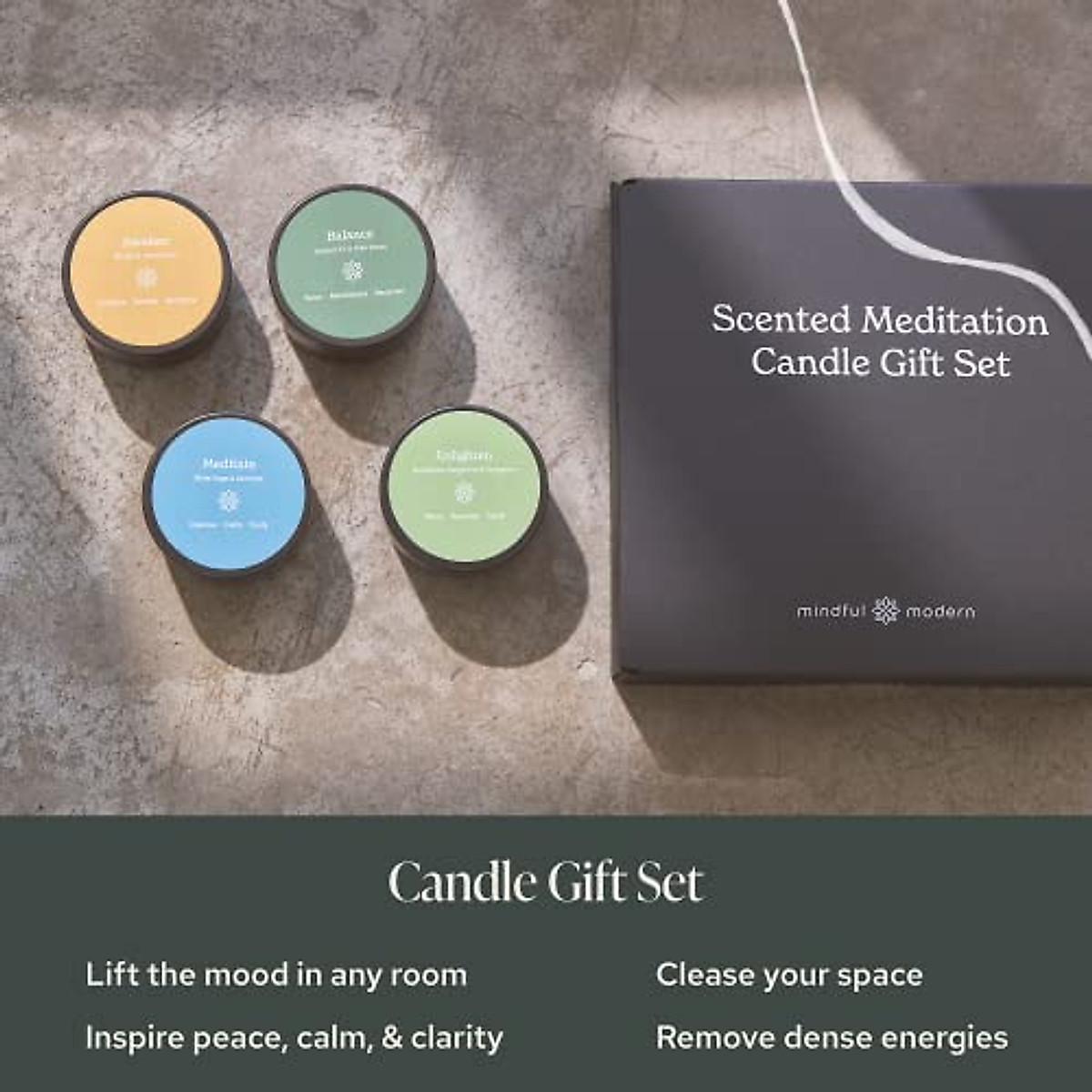 Mindful & Modern Natural Candle Gift Set | Palo Santo & Balsam Fir, Sage & Lavender, Ginger & Lemongrass, Eucalyptus, Bergamot & Tangerine | Stress Relief Aromatherapy Candles | Scented Home Fragrance