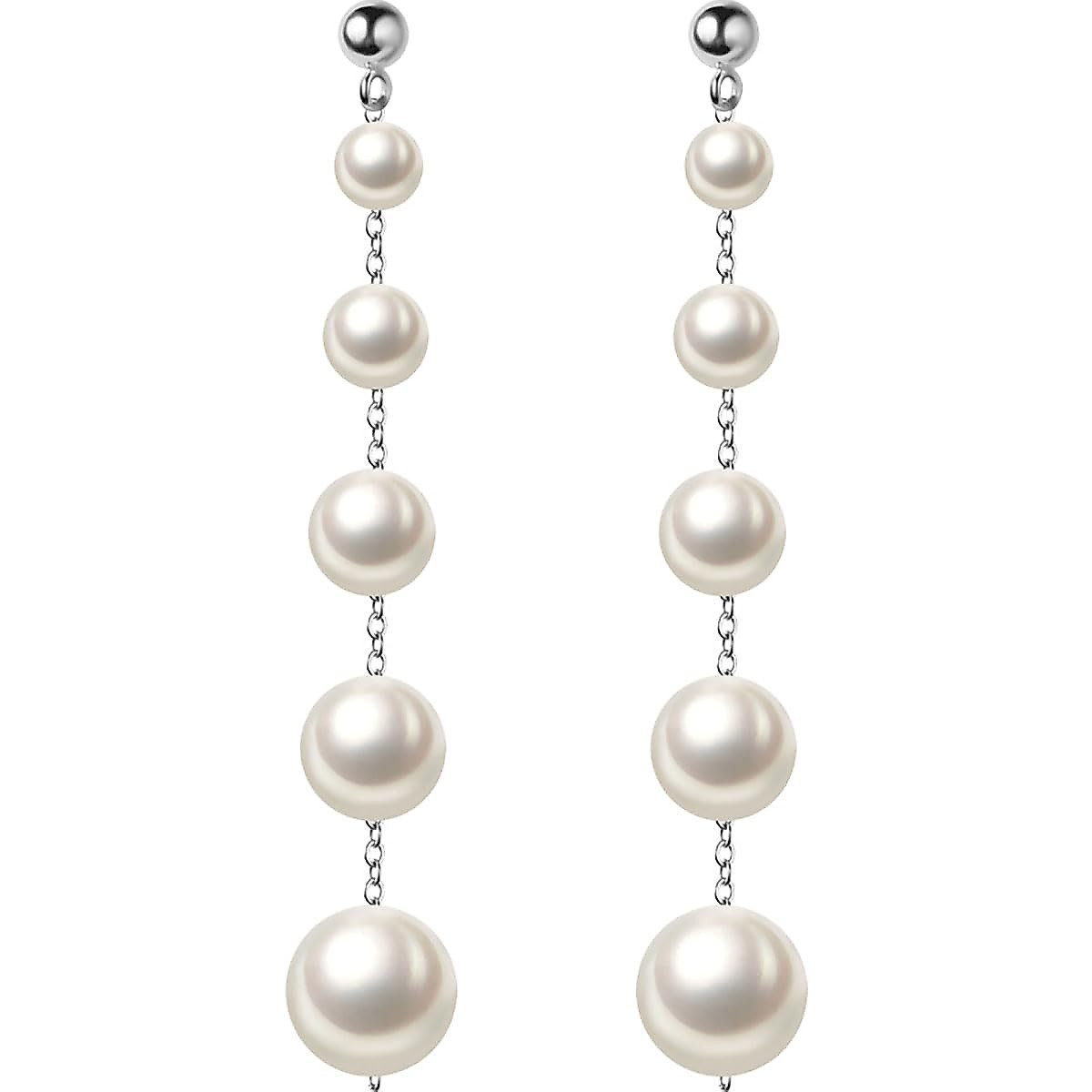 SLUYNZ Sterling Silver Pearl Earrings Dangle for Women Teen Girls Wedding Pearl Dangling Earrings Ball Studs (A-Silver)