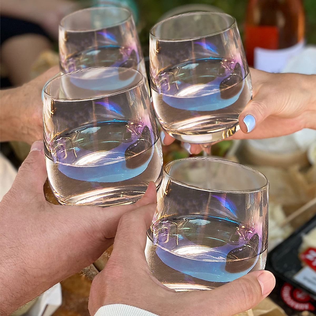 TOCO FREIDO Red & White Stemless Wine Glasses Set of 2 | Large Modern Wine Glass for Burgundy, Cabernet, Sauvignon, Bordeaux，Wine,Juice,Water Modern Drinking Tumbler Wine Glasses