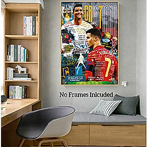 CR7 Cristiano Ronaldo Poster, Motivational Soccer Star Canvas Wall Art, Football Sports Wall Art, Manchester Cristiano Ronaldo Art Poster for Gym Office Man Cave Home Decoration, 16"x24"-Unframed