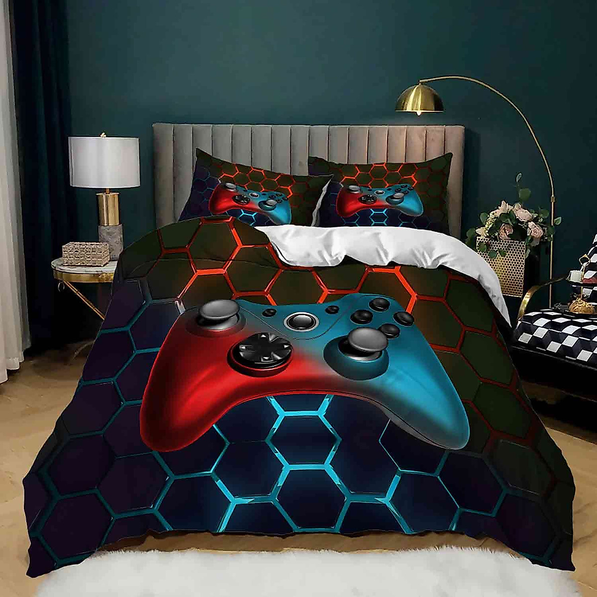 AILONEN Gamer Bedding Sets for Boys,Gaming Duvet Cover Set Twin Size,Boys Video Games Comforter Cover, Bed Set for Teen Boys Bedroom,Gamepad Controller,3 Piece with 2 Pillow Shams