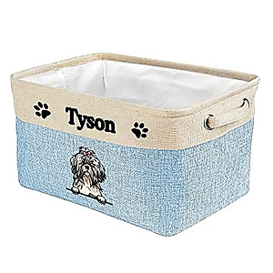 MALIHONG Personalized Foldable Storage Basket with Lovely Dog Shih Tzu Collapsible Sturdy Fabric Pet Toys Storage Bin Cube with Handles for Organizing Shelf Home Closet, Blue amd White