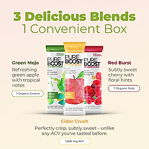 Pureboost Superfoods Clean Energy Drink Mix with Apple Cider Vinegar, 7 Organic Red or Green Superfoods. No Sugar. No Sucralose. Boosted with Electrolytes & 25 Vitamins. (30 Count, Combo)