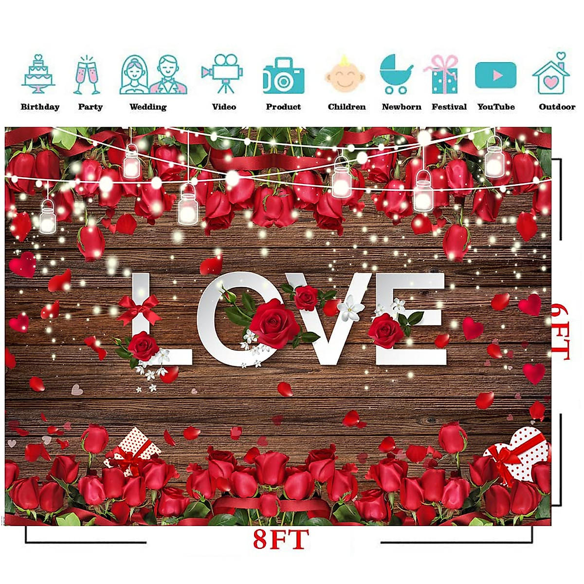 CYLYH 7X5FT Valentine's Day Backdrop Red Rose Wood Wall Background Love Wedding Bridal Shower Backdrops Mother's Day Party Banner Backdrops D808