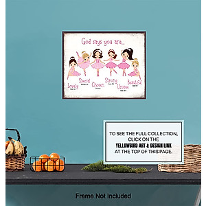 Ballet Nursery Bedroom Wall Art - God Says You Are Bible Verses - Religious Room Decor - Little Girls Toddler Baby Room decoration - Pink Ballerina Daughter Gift - Christianity Religion Poster 8x10