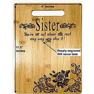 Sister Gift - Bamboo Cutting Board Design Sister Gift Birthday Christmas Gift Engraved Side For Décor Hanging Reverse Side For Usage (8.75x11.5 Rectangle)
