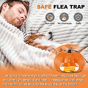Qualirey 4 Pieces Flea Traps with 8 Sticky Disc 12 Bulbs 4 Electric Wires Pumpkin Flea Traps for Inside Your Home Safe Flea Light Trap for Indoor Safe to Pets