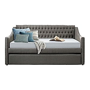 Homelegance Tulney Fabric Upholstered Daybed with Trundle, Twin, Dark Gray
