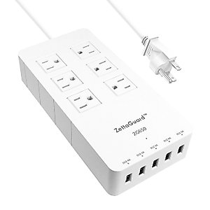 Zettaguard ZG650 WHT Mini 6-Outlet Travel Power Strip/Surge Protector USB Charger & 5' Power Cord, White