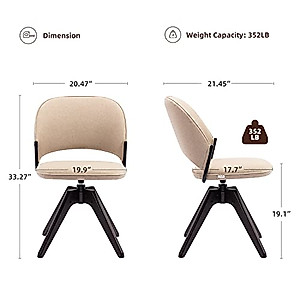 PSNL Mid-Century Modern Swivel Accent Chair Comfortable Home Office Computer Desk Chair No Wheels for Living Room with Breathable Fabric Upholstered Wood Legs (Armless, Beige)