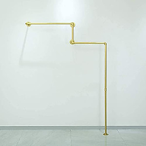 CIVANA Industrial Pipe Clothes Rack, Wall Mounted Garment Bar, Retail Clothing Display Stand, Pipeline Hanging Rod Steampunk Style, 59in, Gold