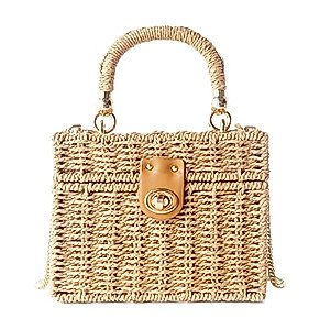 Handwoven Rattan vintage purse Bag Natural Chic Casual Handbag Beach Sea tote Basket Straw vacation Bag (Brown)