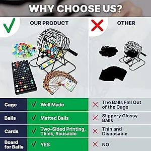 Bingo Game for Adults and Kids– Family Bingo Game Set with Bingo Cards, 150 Bingo Chips and Metal Bingo Cage – Perfect Board Game for Large Groups