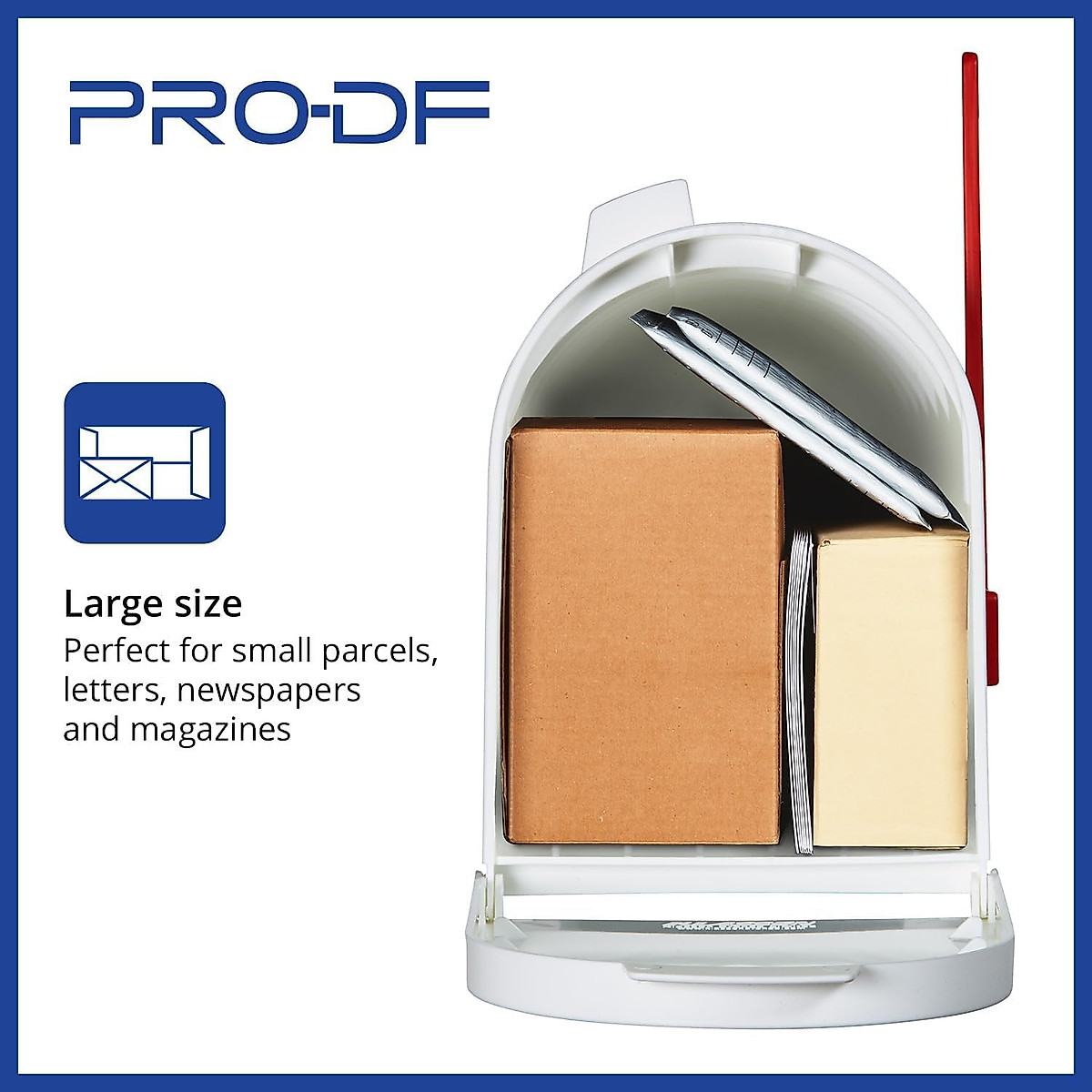 Plastic Rural Curbside Post Mount Mailbox - Weatherproof - Parcels Home Delivery - Lightweight - Made in Canada - 19'' x 10'' x 7'' (White)