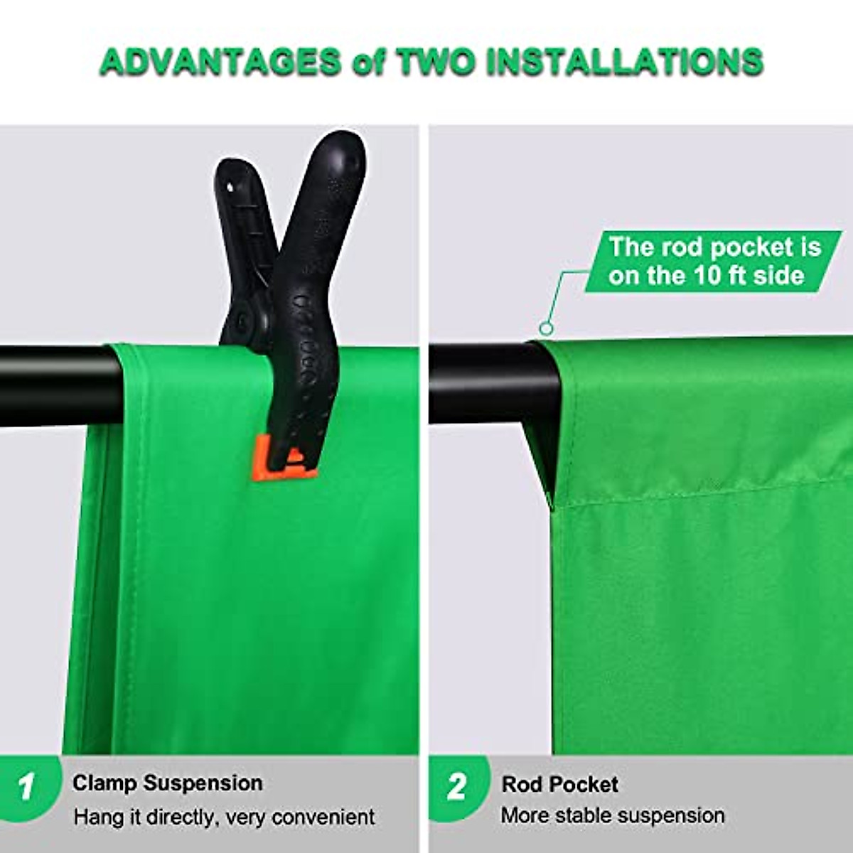 10 X 8 FT Green Screen Backdrop for Photography, Chromakey Virtual Background for Video Calls Zoom Meeting, Cloth Fabric GreenScreen with 4 Clamps for YouTube Photo Studio Conference Streaming Gaming