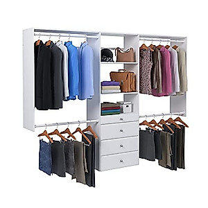 Easy Track OK7272 Deluxe Tower Closet Storage Wall Mounted Wardrobe Organizer Kit System with Shelves and Drawers for Bedroom with Hardware, White