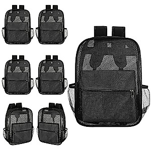 Amylove 6 Pcs Bulk Mesh Backpack Mesh Bookbag for Kids Beach Backpack Kids Beach Bag Mesh Beach Bag for Student Adults School Sports Swimming Beach Outdoor Travel(Black)