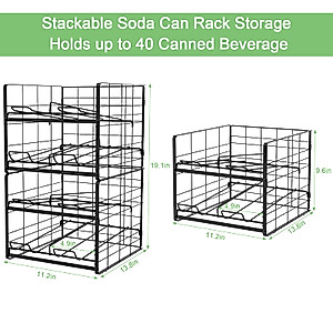 Stackable Soda Can Rack Organizer 4 Tier Beverage Can Dispenser Cola Rack Storage Holder for Pantry Kitchen Cabinets Countertop, Holds 40 12oz Soda Cans or Canned Food, Black