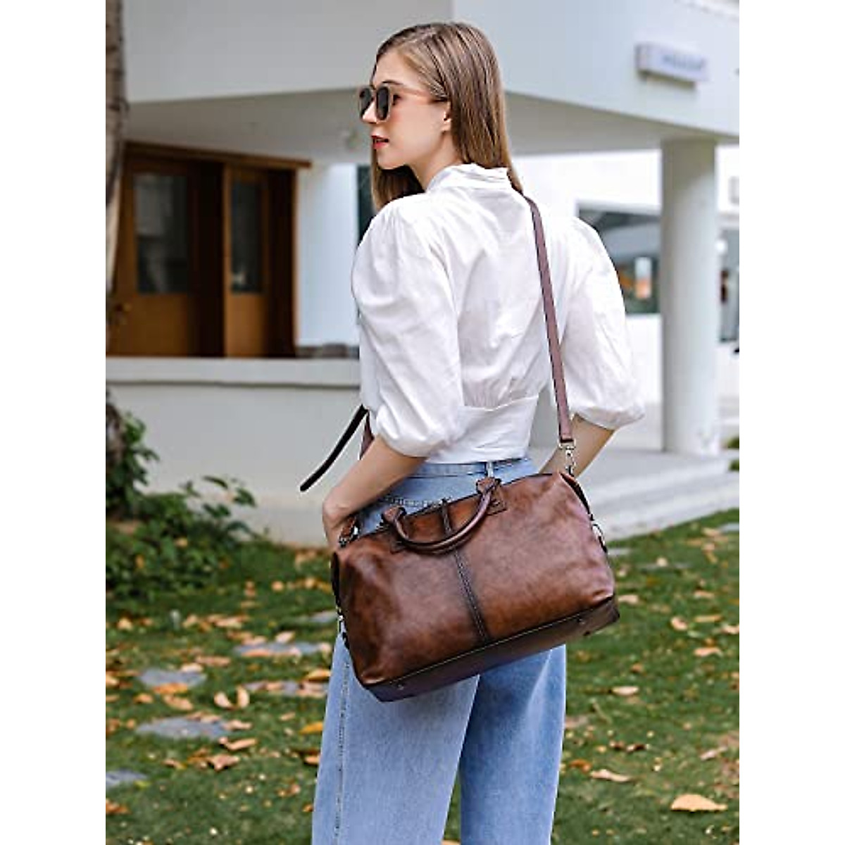 Women Genuine Leather Handbags vintage purses Top Handle Satchel and tote Crossbody Shoulder bags (Vintage Coffee)