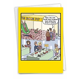 NobleWorks - 1 Funny Cartoon Card for Birthdays - Happy Bday Celebration for Grown-Ups, Humor Stationery Greeting - Boob Pit 4349