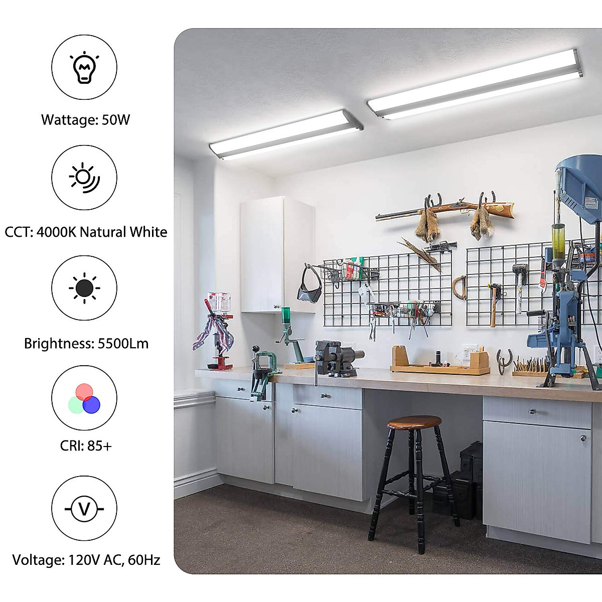 FAITHSAIL 4FT LED Wraparound Light Fixture Ceiling Mount, Ultra Slim 50W LED Garage Light Flush Mount, 4000K Neutral White, 5500 Lumens Office Light, Fluorescent Fixtures Replacement, 4 Pack