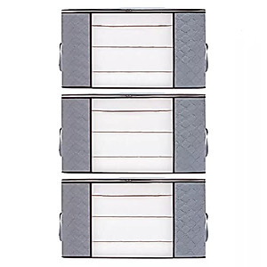 WALYPAB, 3 pack Large Capacity Clear Window Clothes Storage Bag Organizer with Reinforced Handle, wiselife storage bags, Gray