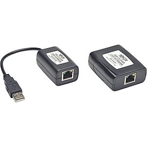 TRIPP LITE B203-101-PNP 1-Port USB 2.0 over Cat5 Cat6 Extender Hub Transmitter and Receiver,Black
