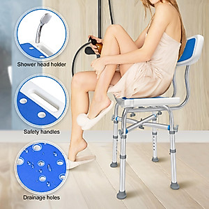Heavy Duty Shower Chair with Back 550lb, Height Adjustable Bath Seat with EVA Pad, Anti-Slip Shower Bench Bathtub Stool for Elderly, Senior, Handicap & Disabled, Tool-Free Assembly