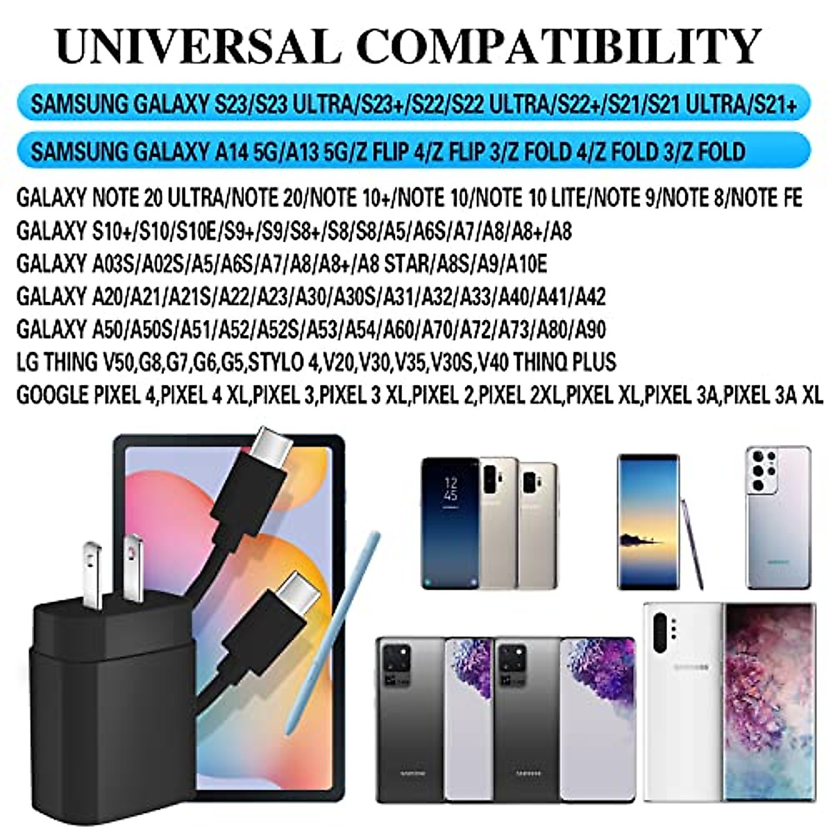 Type C Charger,2Pack 25W Super Fast Charger type c with 10 FT USB C Charger Cable,Samsung Type C Charger Fast Charging for Samsung Galaxy S23/S23Ultra/S23+/S22/S22Ultra/S22+/S21/S21+/S21Ultra/S20/S20+