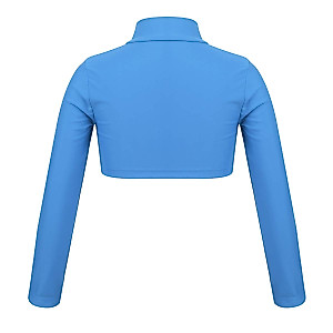 ranrann Kids Girls Long Sleeves Athletic Crop Top Mock Neck Yoga Active Sports Gymnastic Ballet Dance Dancewear Light_Blue 10