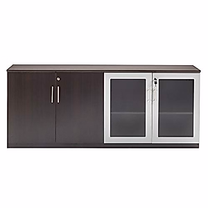 Mayline MVLCLDC Medina Low Wall Cabinet with Wood and Glass Doors, 72"W, Mocha Laminate